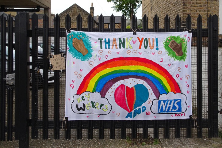 Large banner with rainbow as a sign of gratitude to NHS and essential ...